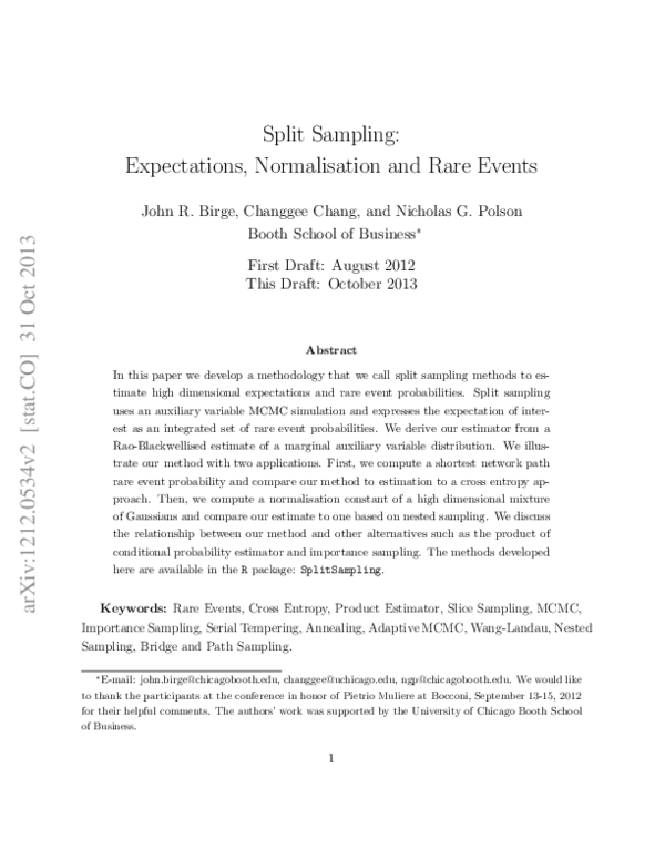 (PDF) Split Sampling: Expectations, Normalisation and Rare Events (PDF) Split Sampling: Expectations, Normalisation and Rare Events