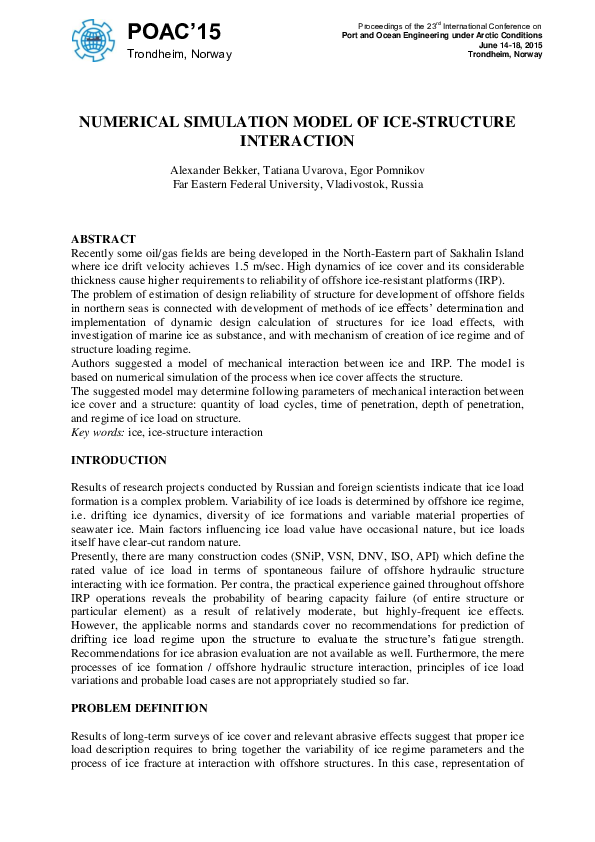 (PDF) Numerical Simulation Model of Ice-Structure Interaction