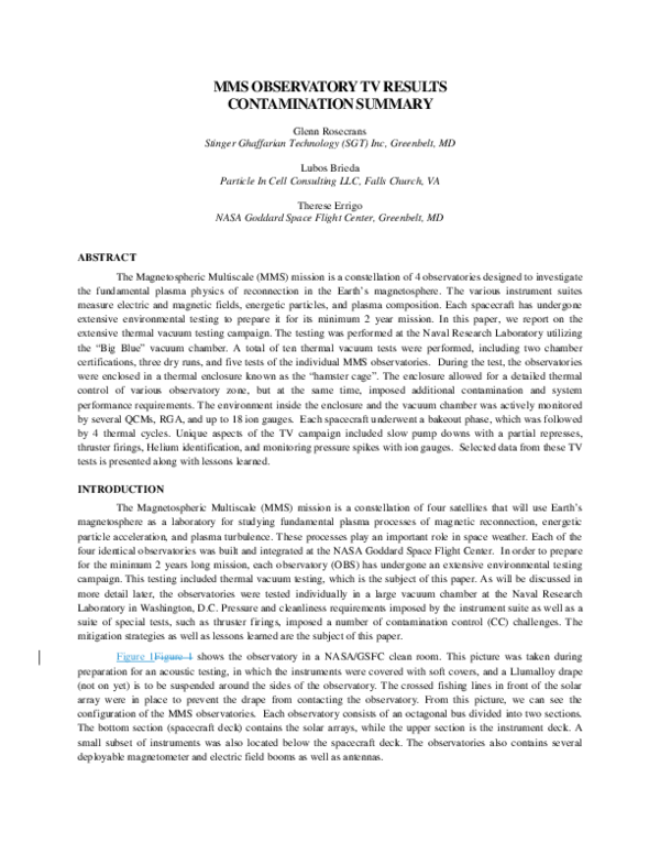 (PDF) MMS Observatory TV Results Contamination Summary | Therese ERrigo ...