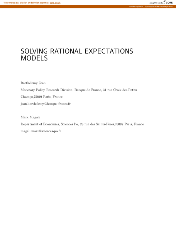 (PDF) Solving Rational Expectations Models