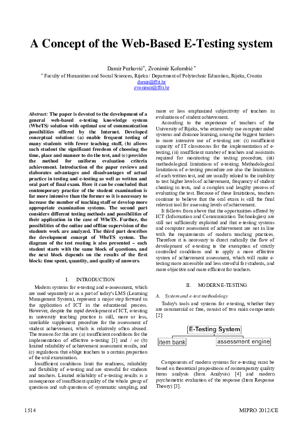 (PDF) A concept of the web-based e-testing system