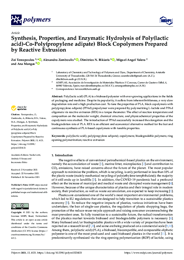 (PDF) Synthesis, Properties, and Enzymatic Hydrolysis of Poly(lactic acid)-Co-Poly(propylene ...