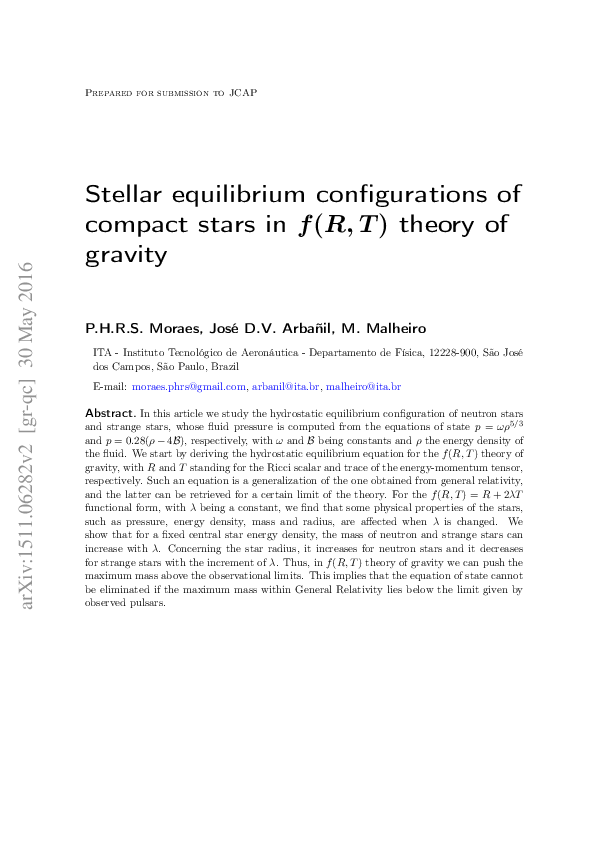 (PDF) Stellar equilibrium configurations of compact stars inf(R,T ...