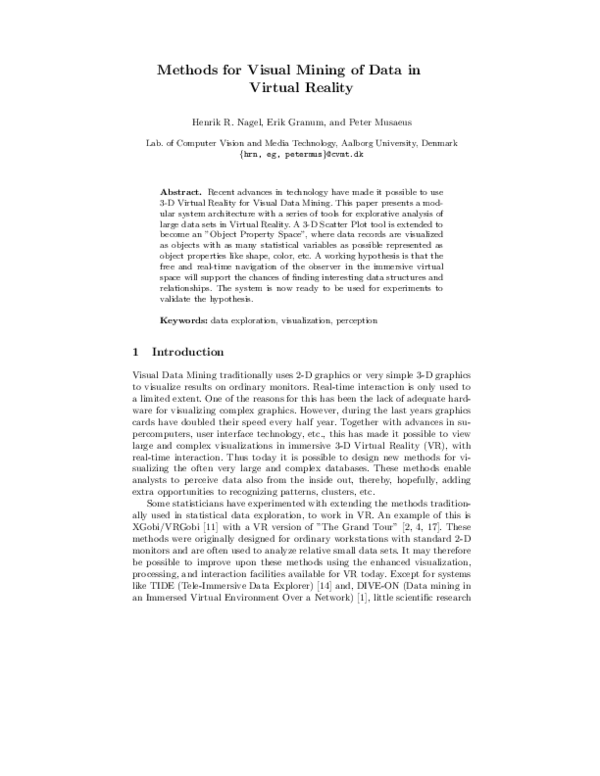 (PDF) Methods for visual mining of data in virtual reality