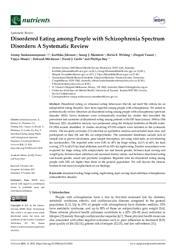 (PDF) Disordered Eating among People with Schizophrenia Spectrum ...
