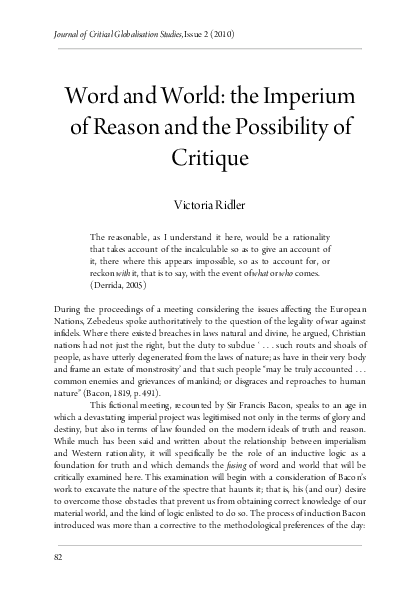 (PDF) Word and World: the Imperium of Reason and the Possibility of ...
