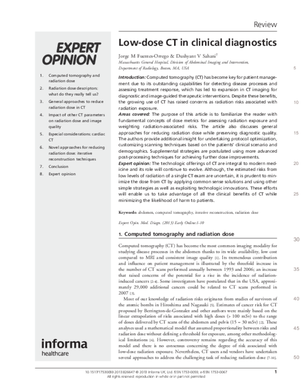 (PDF) Low-dose CT in clinical diagnostics