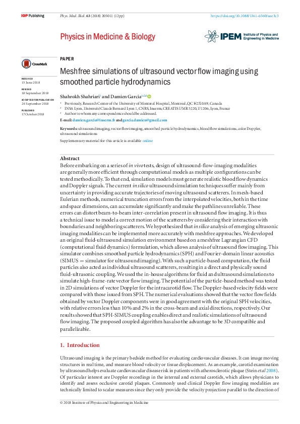 (PDF) Meshfree simulations of ultrasound vector flow imaging using smoothed particle hydrodynamics