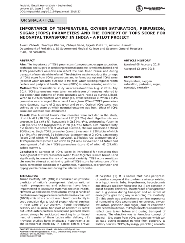 (PDF) Importance of Temperature, Oxygen Saturation, Perfusion, Sugar ...