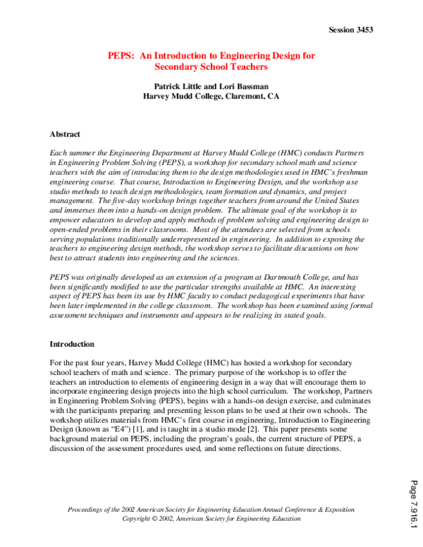 (PDF) Peps: An Introduction To Engineering Design For Secondary School ...