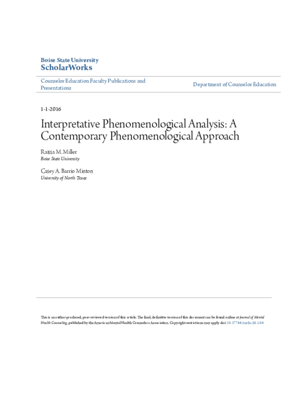 (PDF) Interpretative Phenomenological Analysis : A Contemporary ...