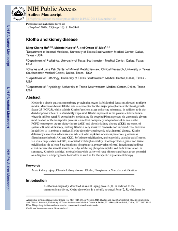 (PDF) Klotho and kidney disease