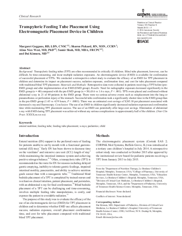 (PDF) EMD-Aided Transpyloric Tube Placement in Kids
