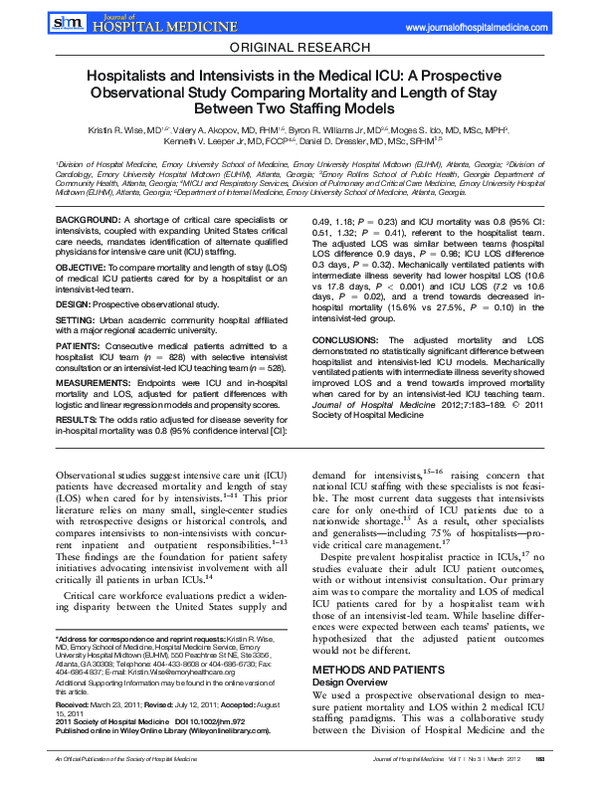 (PDF) Hospitalists and intensivists in the medical ICU: A prospective ...