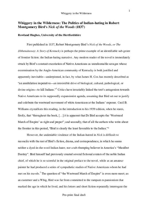 (PDF) Whiggery in the Wilderness : The Politics of Indian-hating in ...