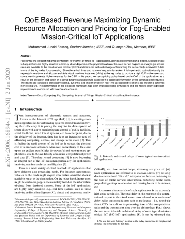Pdf Qoe Based Revenue Maximizing Dynamic Resource Allocation And Pricing For Fog Enabled