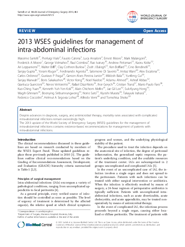 (PDF) WSES guidelines for management of intra-abdominal infections Sartelli , Massimo 2013-01-08