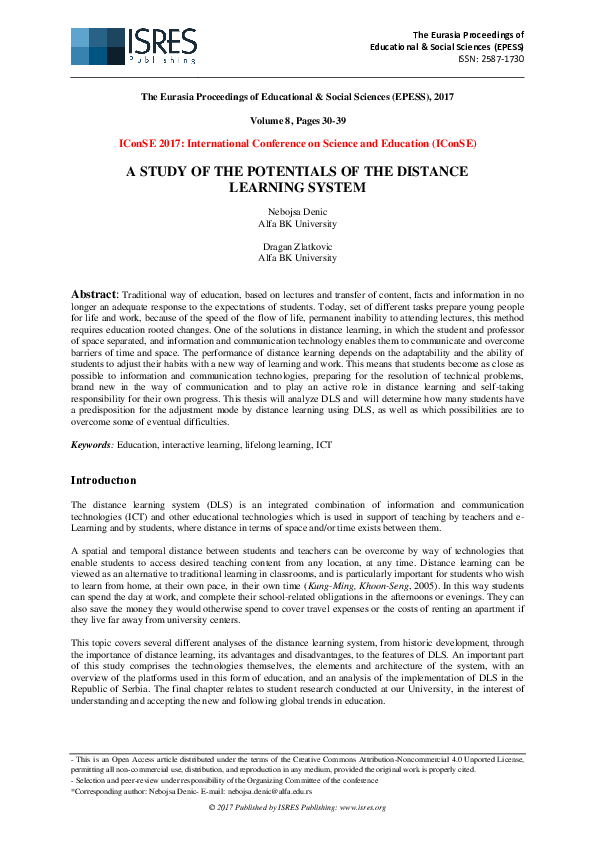 (PDF) A Study of the Potentials of the Distance Learning System