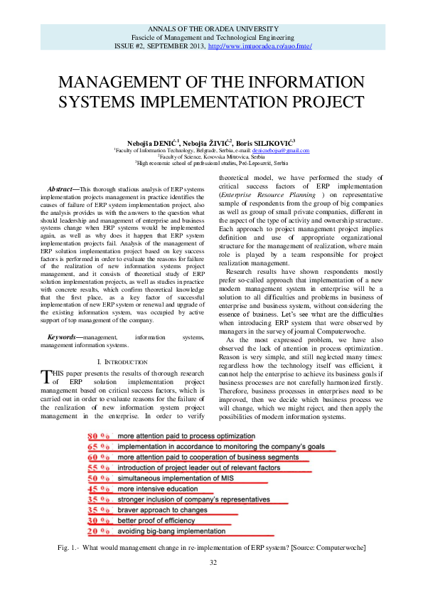 (PDF) Management of the Information Systems Implementation Project