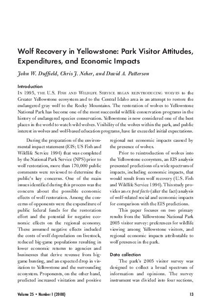 (PDF) Wolf Recovery in Yellowstone: Park Visitor Attitudes ...