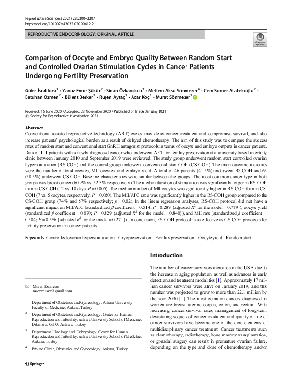 (PDF) Comparison of Oocyte and Embryo Quality Between Random Start and ...