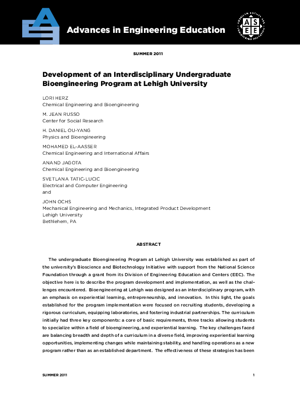 (PDF) Development of an Interdisciplinary Undergraduate Bioengineering ...