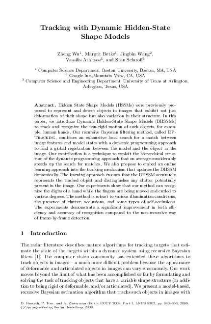 Pdf Tracking With Dynamic Hidden State Shape Models