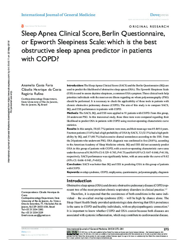 (PDF) Sleep Apnea Clinical Score, Berlin Questionnaire, or Epworth ...