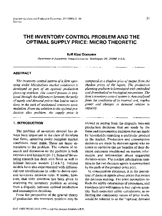 (PDF) The inventory control problem and the optimal supply price: Micro ...