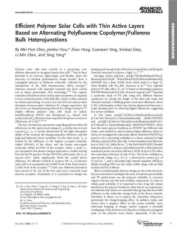 (PDF) Efficient Polymer Solar Cells with Thin Active Layers Based on Alternating Polyfluorene ...