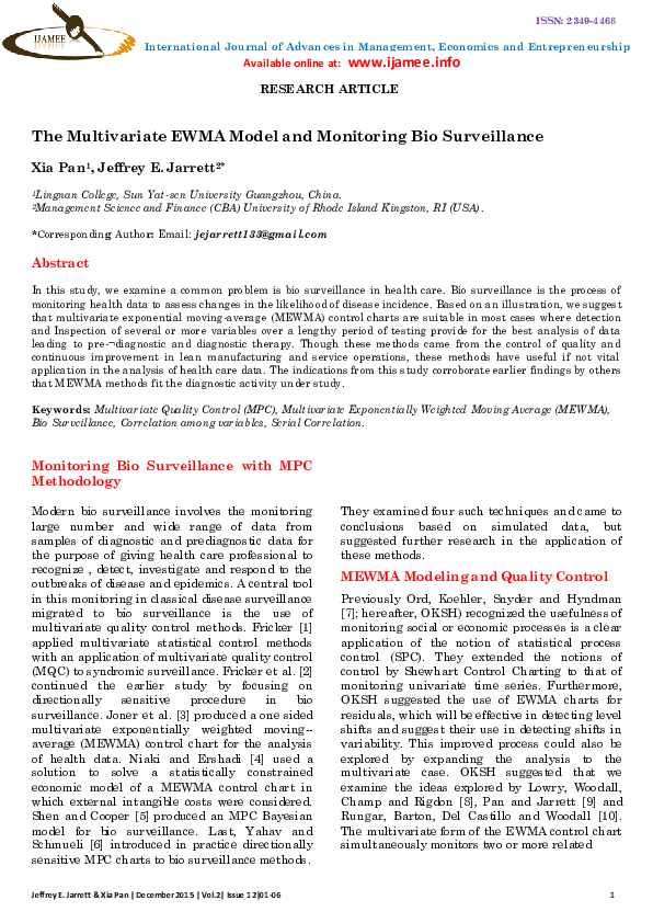 (PDF) The Multivariate EWMA Model and Monitoring Bio Surveillance