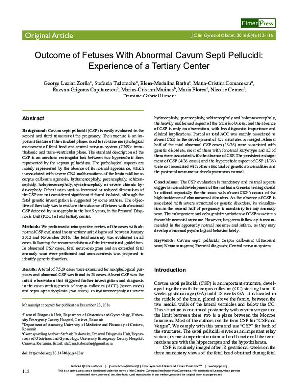 (PDF) Outcome of Fetuses With Abnormal Cavum Septi Pellucidi ...
