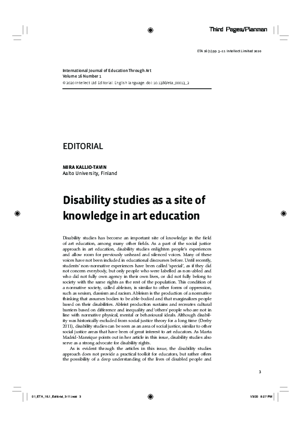 (PDF) Disability studies as a site of knowledge in art education