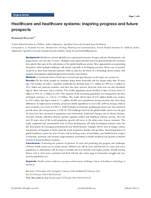 (PDF) Healthcare and healthcare systems: inspiring progress and future ...