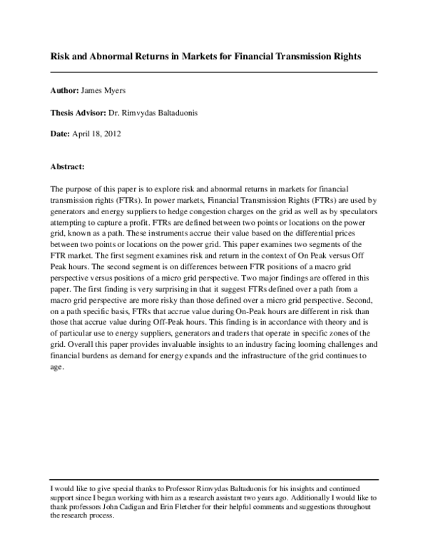 (PDF) Risk and Abnormal Returns in Markets for Financial Transmission ...