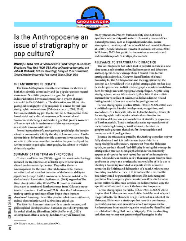 (PDF) Is the Anthropocene an issue of stratigraphy or pop culture?