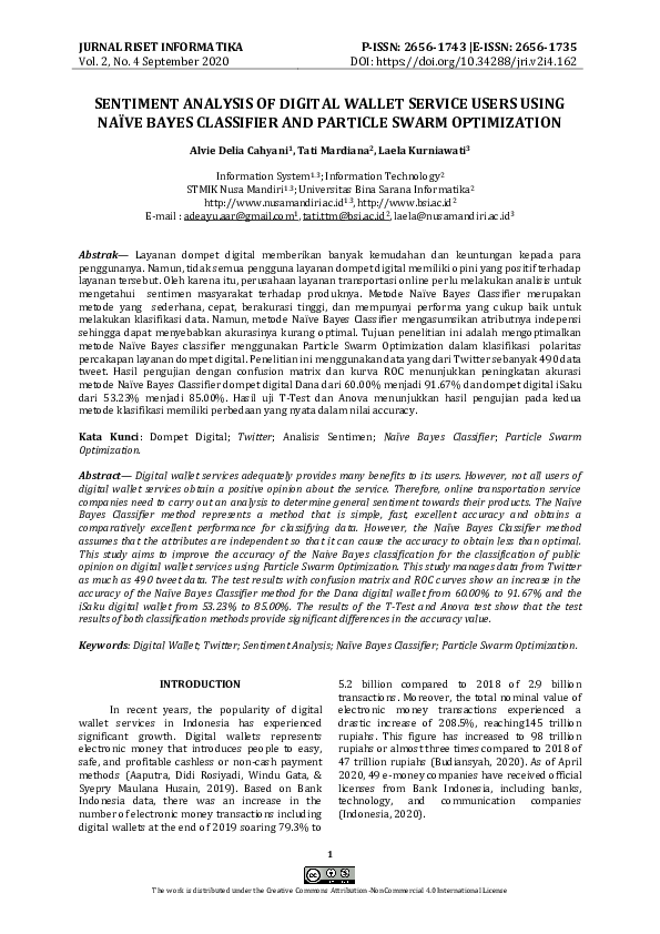 Pdf Sentiment Analysis Of Digital Wallet Service Users Using Naïve Bayes Classifier And