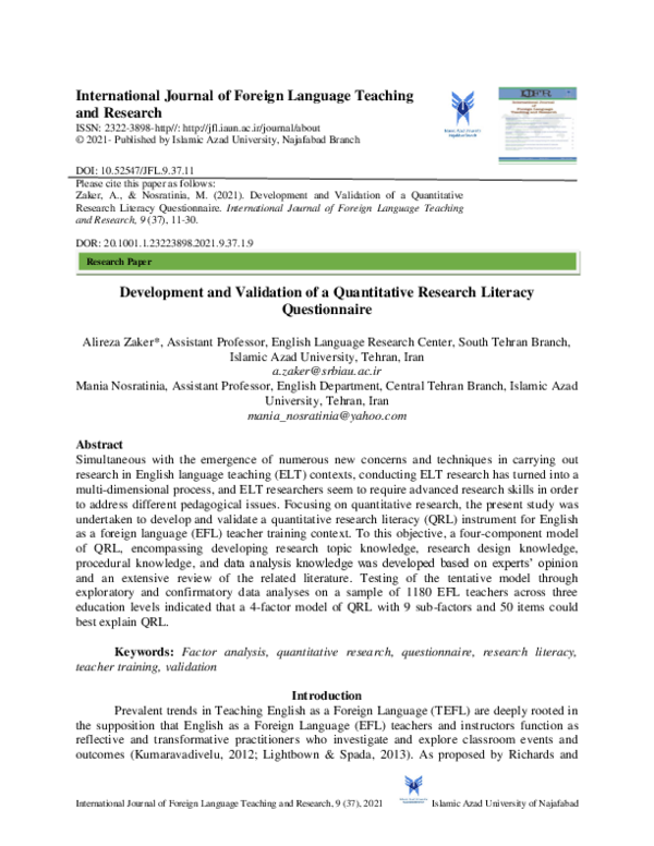 (PDF) Development and Validation of a Quantitative Research Literacy ...