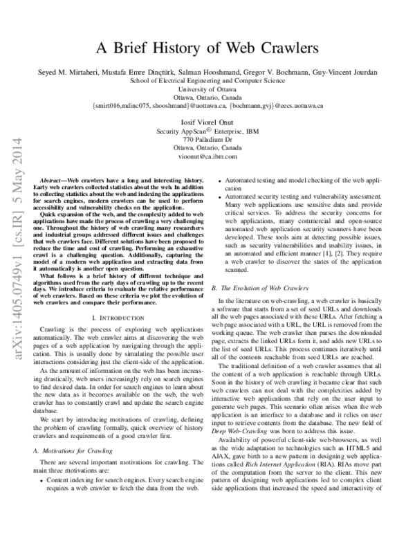(PDF) A Brief History of Web Crawlers