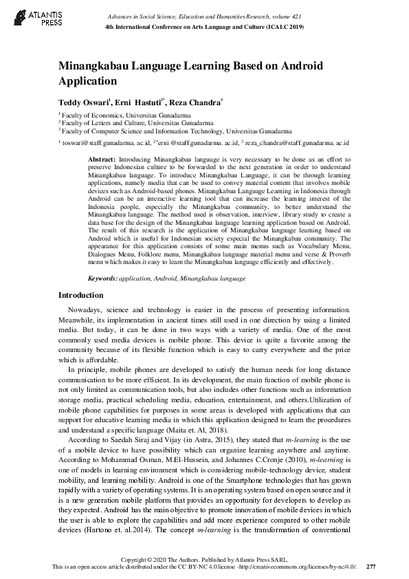 Pdf Minangkabau Language Learning Based On Android Application