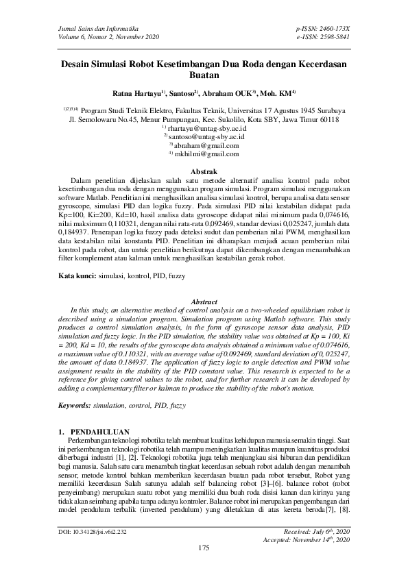 (PDF) Desain Simulasi Robot Kesetimbangan Dua Roda Dengan Kecerdasan Buatan