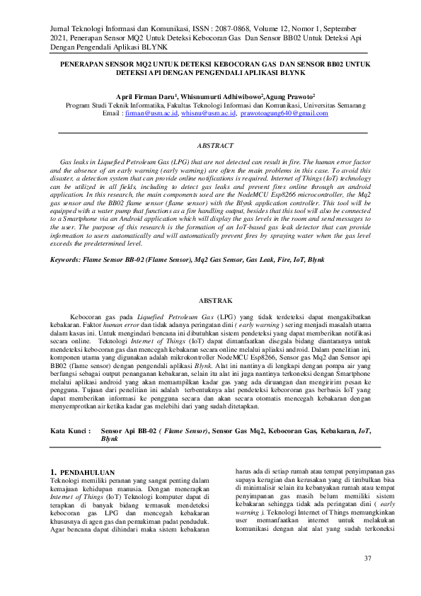 (PDF) Penerapan Sensor MQ2 Untuk Deteksi Kebocoran Gas Dan Sensor BB02 ...