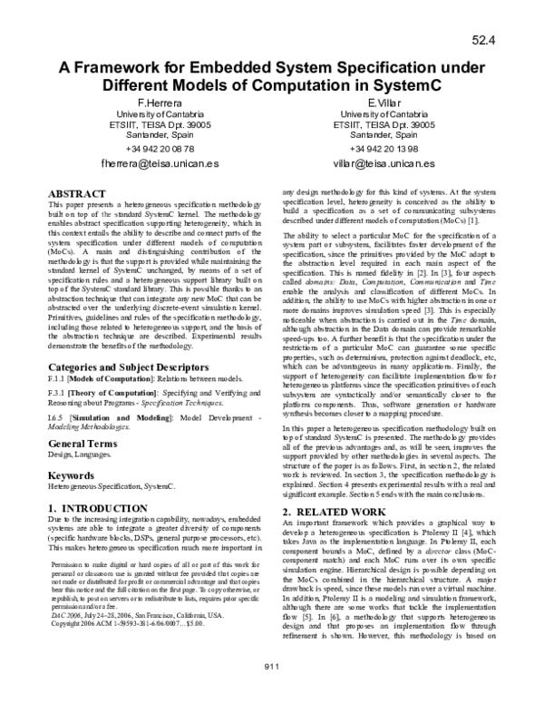 (PDF) A framework for embedded system specification under different models of computation in SystemC