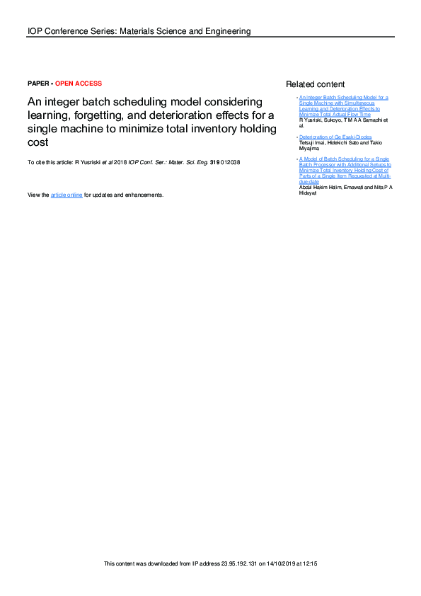 Pdf An Integer Batch Scheduling Model Considering Learning Forgetting And Deterioration