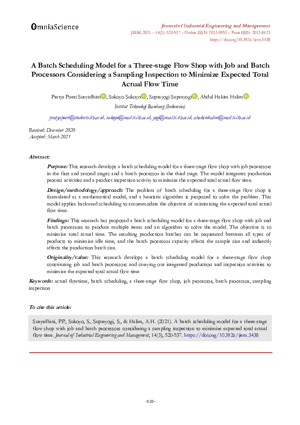 (PDF) A batch scheduling model for a three-stage flow shop with job and batch processors ...