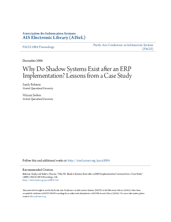 (PDF) Why Do Shadow Systems Exist after an ERP Implementation? Lessons ...