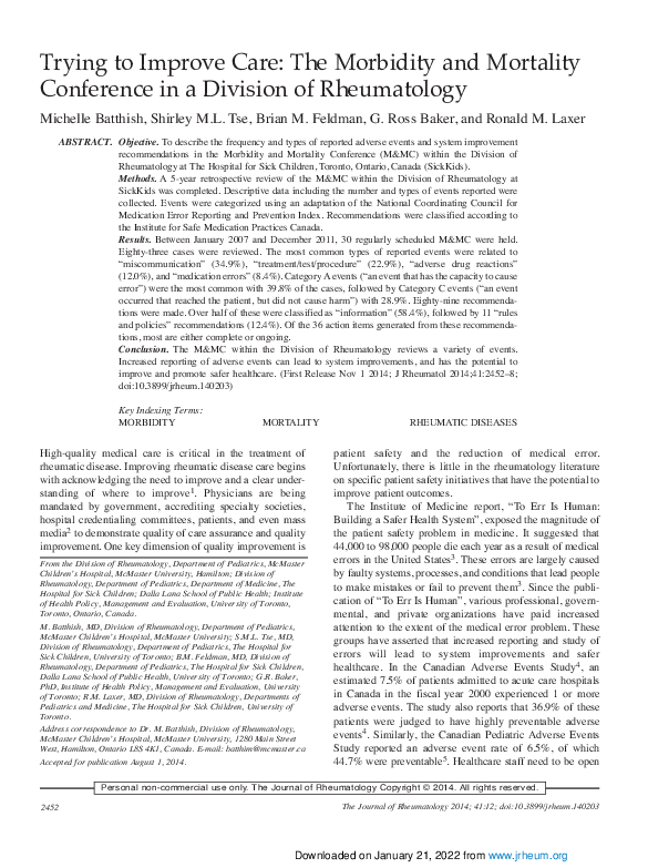 (PDF) Trying to Improve Care: The Morbidity and Mortality Conference in ...