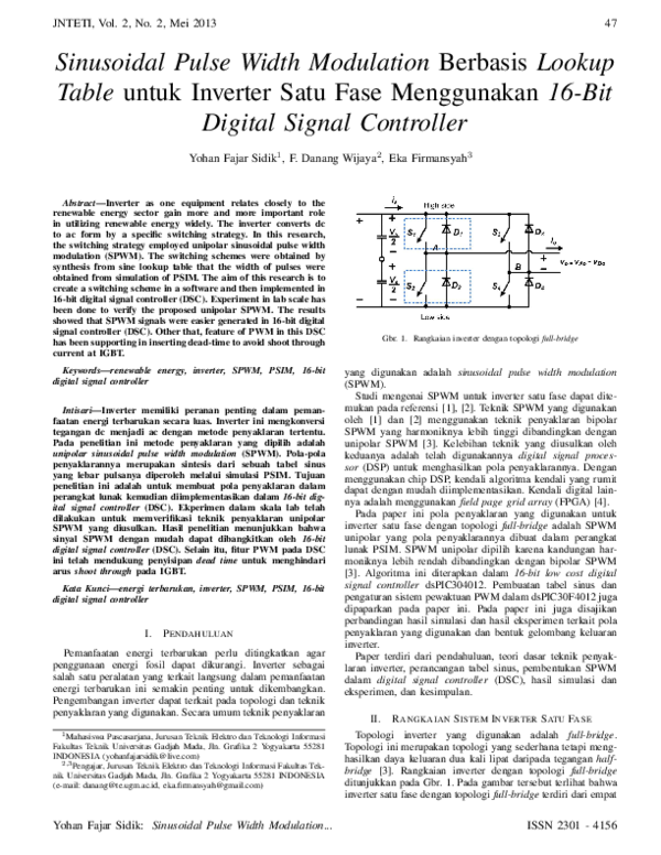 (PDF) Sinusoidal Pulse Width Modulation Berbasis Lookup Table untuk ...