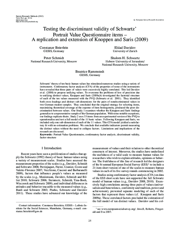 (PDF) Portrait Value Questionnaire items