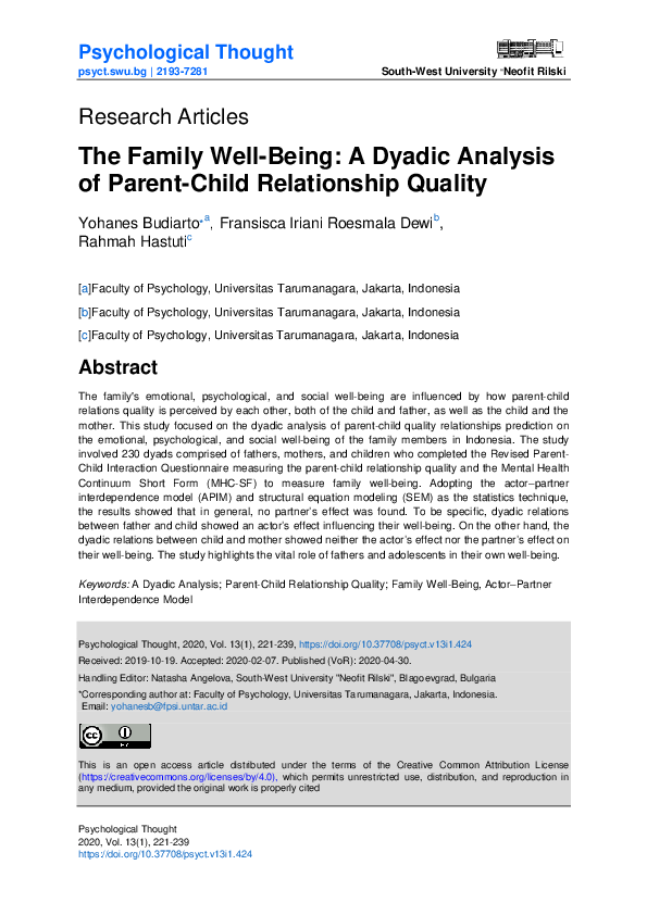 (PDF) The Family Well-Being: A Dyadic Analysis of Parent-Child ...